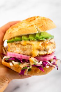Mahi Mahi Burgers with Chipotle Mayo & Cabbage Slaw - Eat the Gains