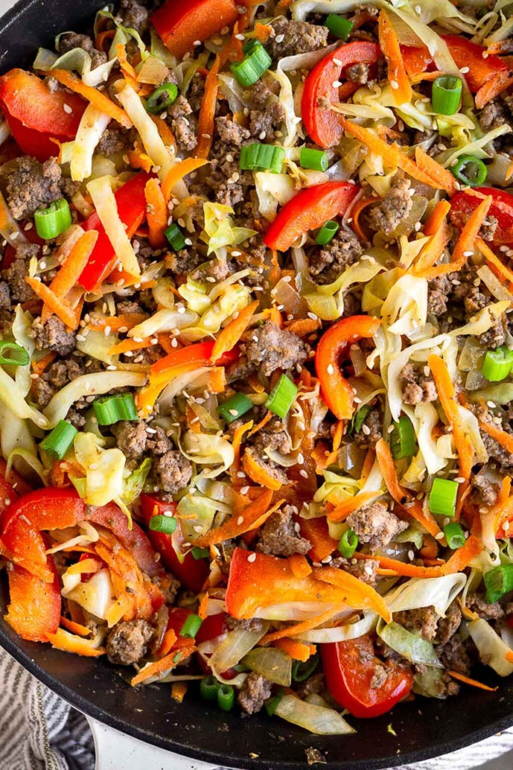 25-Minute Ground Beef and Cabbage Stir Fry - Eat the Gains