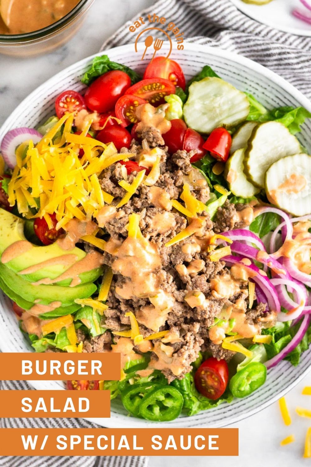 Burger Salad with Special Sauce Dressing (Paleo/Whole30 friendly)