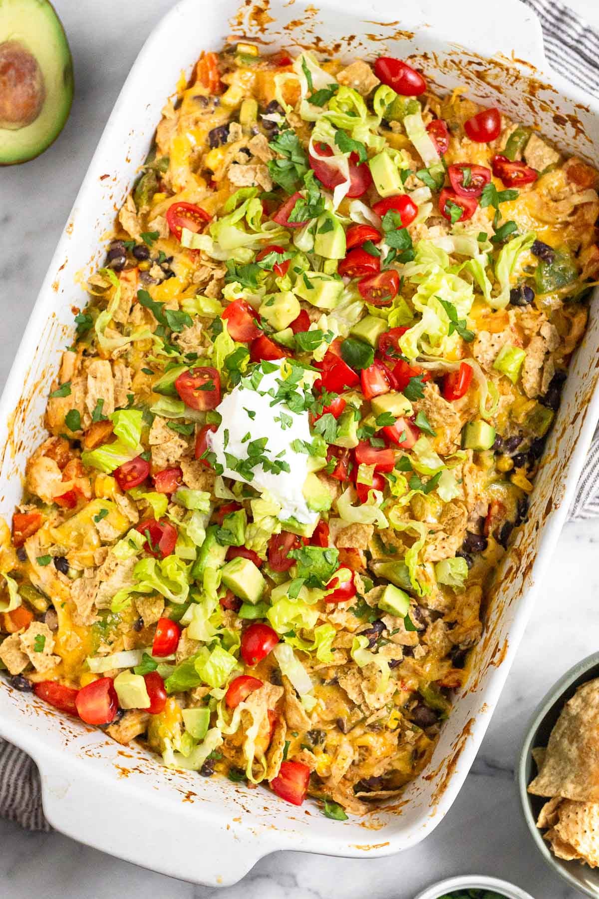 Healthy Chicken Taco Casserole (Dump & Bake!) - Eat the Gains