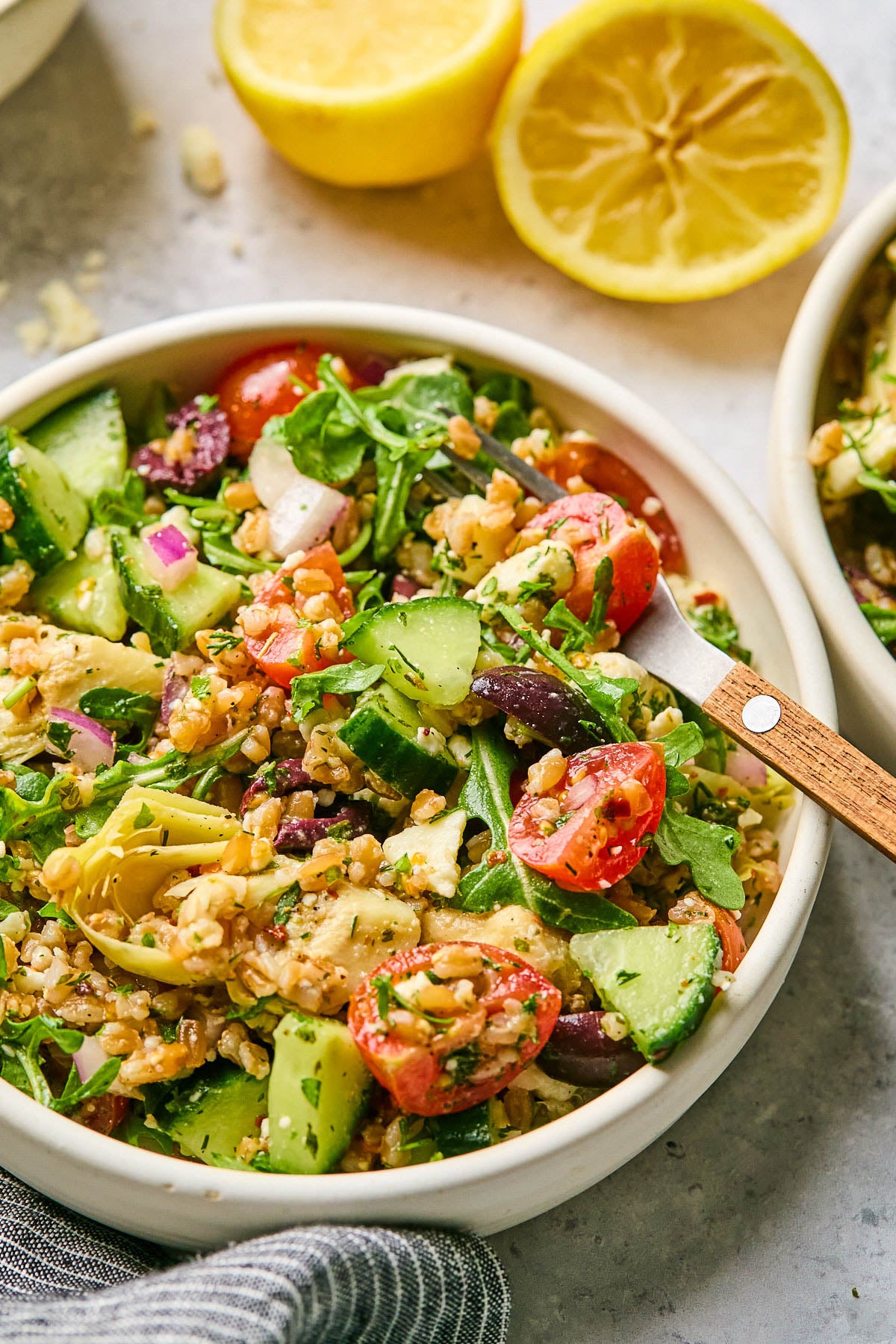 Mediterranean Farro Salad w/ Arugula & Feta - Eat the Gains