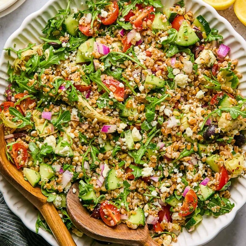 Mediterranean Farro Salad w/ Arugula & Feta - Eat the Gains