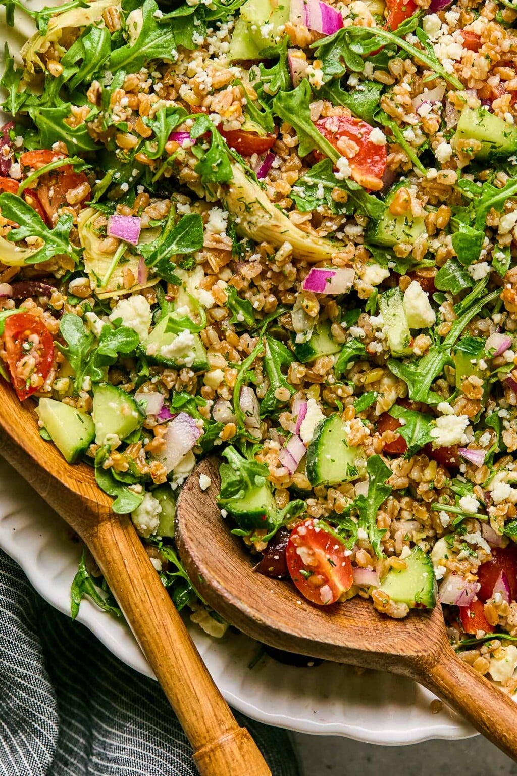 Mediterranean Farro Salad w/ Arugula & Feta - Eat the Gains