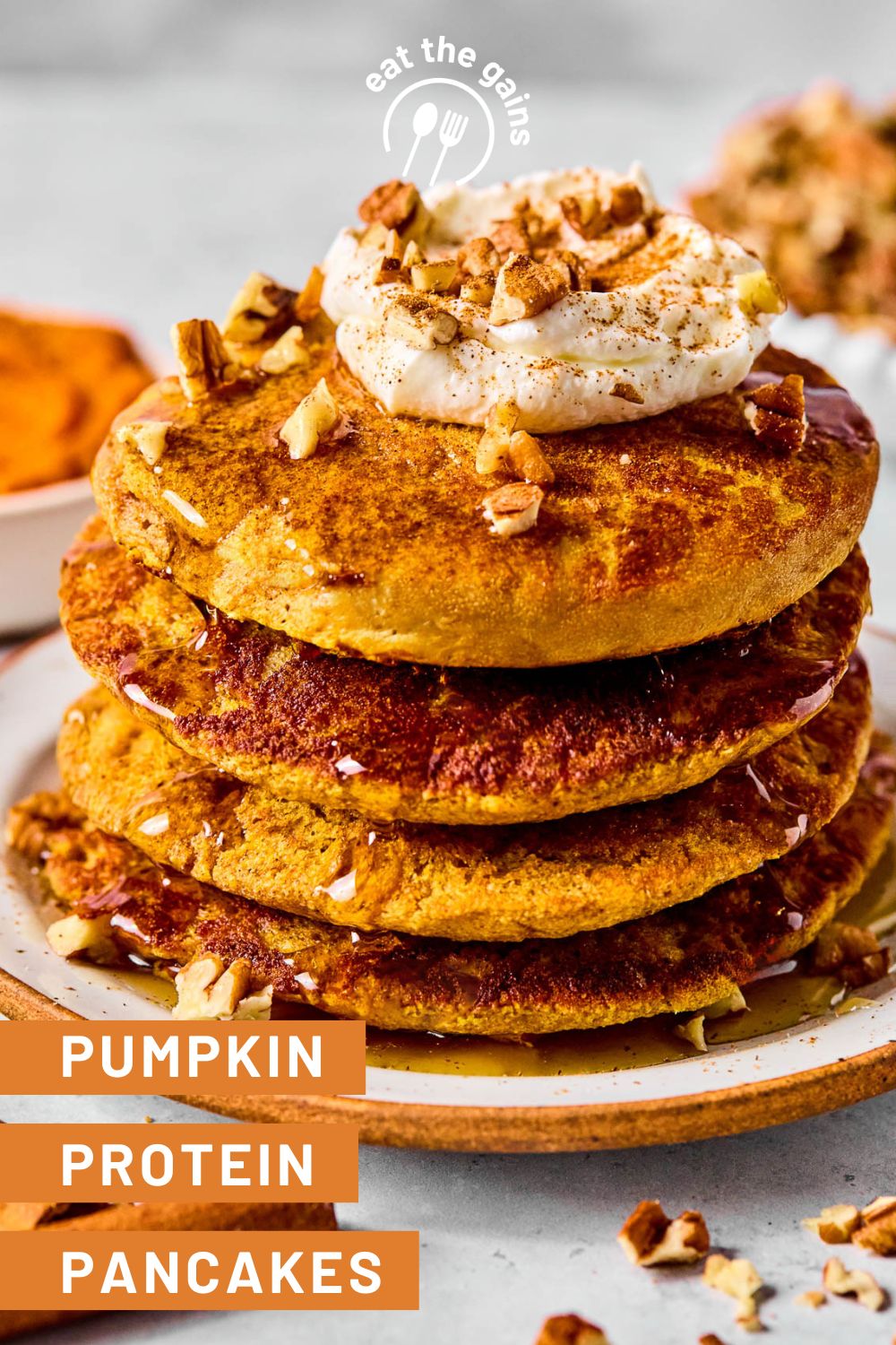 Pumpkin Protein Pancakes (34 grams of Protein!) - Eat the Gains